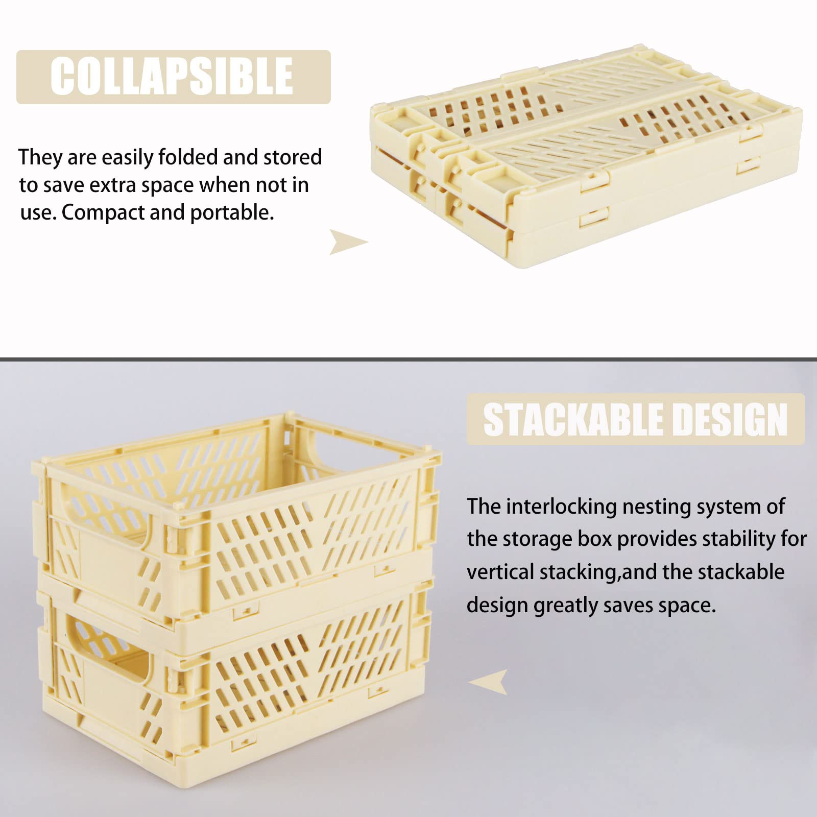 Tixill 2-Pack Mini Foldable Plastic Baskets for Organizing and Storage, Collapsible Storage Crate for Home Kitchen Bedroom Bathroom Office (5.9x3.8x2.2, Yellow)