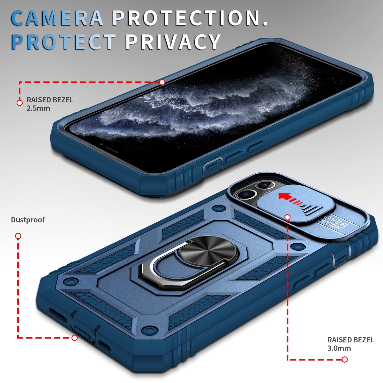DAWEIXEAU Case for iPhone 11 Pro, Shockproof Impact Resistant with Slide Lens Protective Cover Case for iPhone 11 Pro (5.8 inch) (Blue)
