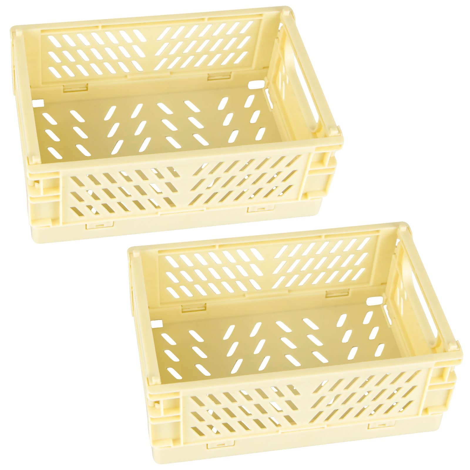 Tixill 2-Pack Mini Foldable Plastic Baskets for Organizing and Storage, Collapsible Storage Crate for Home Kitchen Bedroom Bathroom Office (5.9x3.8x2.2, Yellow)
