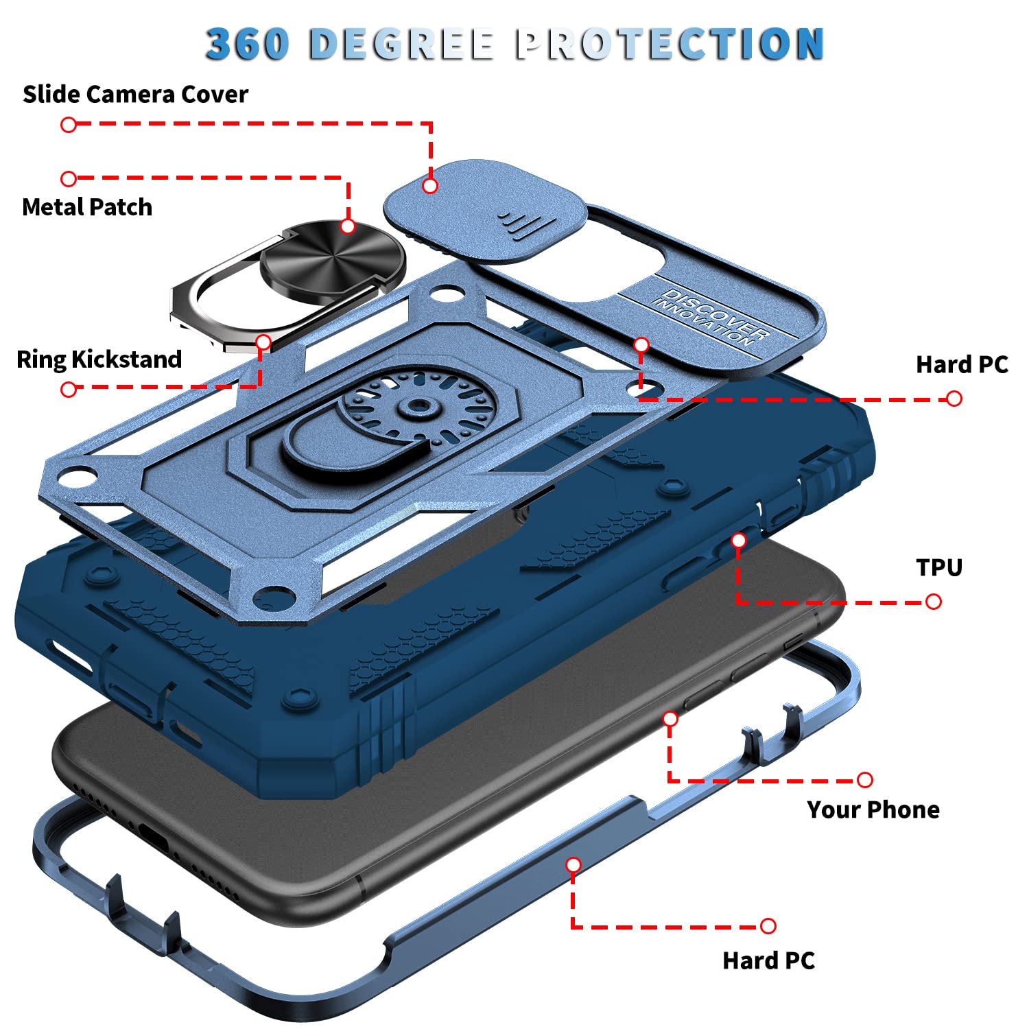 DAWEIXEAU Case for iPhone 11 Pro, Shockproof Impact Resistant with Slide Lens Protective Cover Case for iPhone 11 Pro (5.8 inch) (Blue)