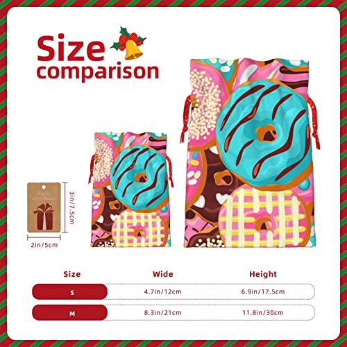 Drawstrings Christmas Gift Bags Donut-Pink-Chocolate-Blue-Mint Presents Wrapping Bags Xmas Gift Wrapping Sacks Pouches Medium
