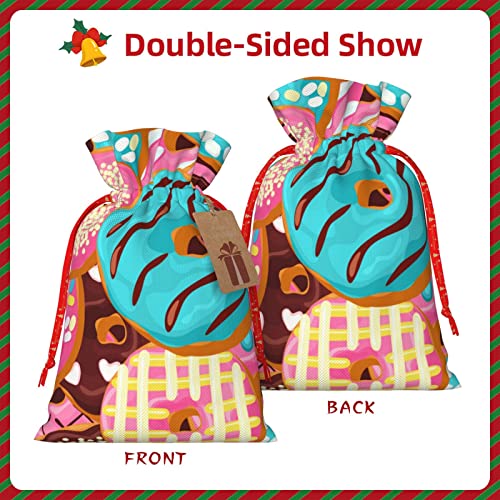 Drawstrings Christmas Gift Bags Donut-Pink-Chocolate-Blue-Mint Presents Wrapping Bags Xmas Gift Wrapping Sacks Pouches Medium