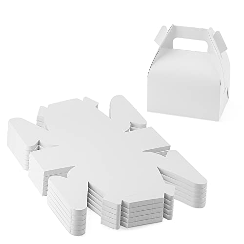 LEXININ 100 Pack White Favor Treat Boxes, 4.5 x 3 x 5.5 Inch Gable Paper Gift Boxes, Gable Treat Goodie Boxes for Birthday Weddings Party Decoration Supplies
