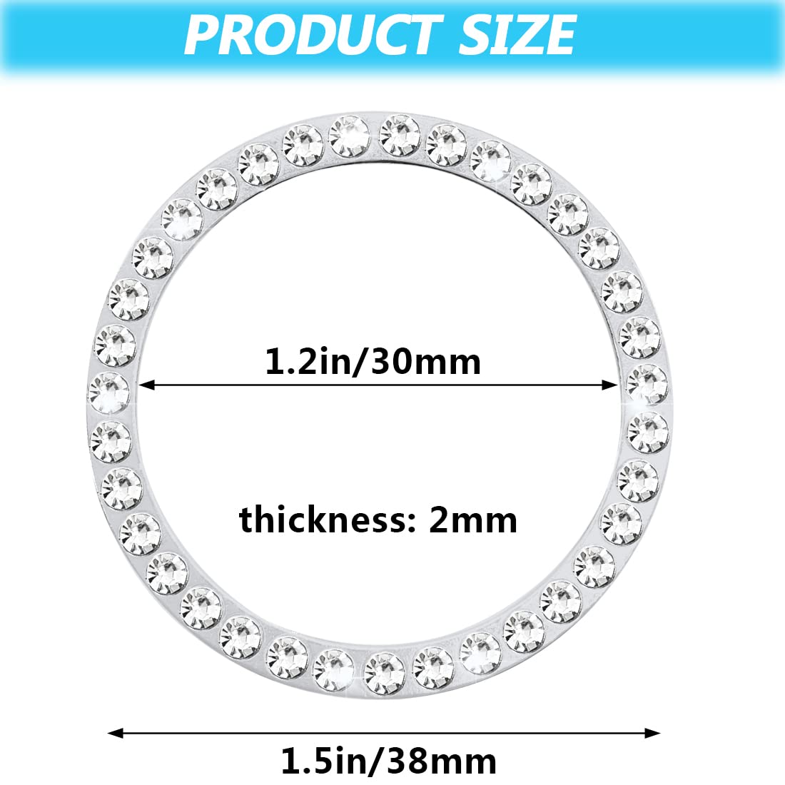 6 Pcs Bling Car Decor Crystal Rhinestone Ring Emblem Sticker, Engine Start Stop Decoration Ring Car Interior Accessories for Women, Push to Start Button Cover, Key Ignition & Knob Bling Ring, Silver
