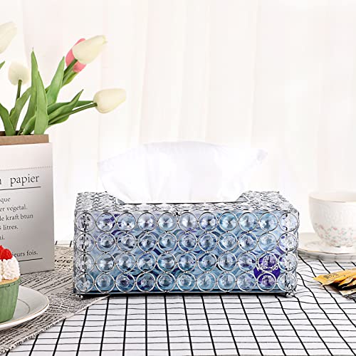Sumnacon Crystal Rectangular Tissue Box Cover - Decorative Glass Tissue Box Holder, Sparkling Facial Tissue Holder for Bathroom Vanity Dresser Night Stand Table Countertop Home Office Decor, Silver