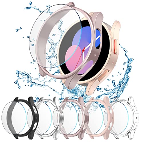 [5+5 Pack] Compatible for Samsung Galaxy Watch 5 and Galaxy Watch 4 40mm Screen Protector Case, Matte PC Bumper Cover+5 Waterprooof No Fog Up Screen Protector for Galaxy Watch 5 4 40mm Accessories