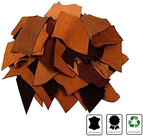 Leather Scrap Crafts 1 lbs Leather Scrap - Large Pieces of Full Grain Leather Cowhide Remnants Bag - Design & Make Crafts - Mixed Colors