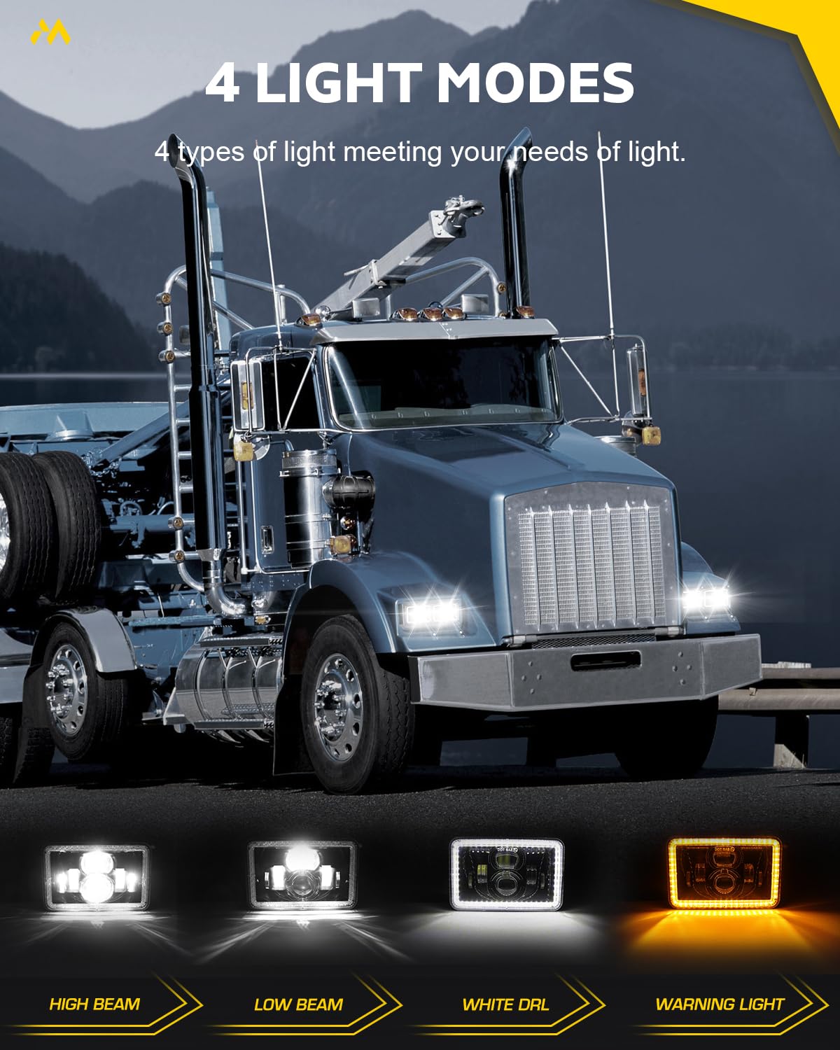 MAYELLO 4Pcs 4x6 LED Headlights DOT 60W Hi/Lo Sealed Beam Headlights Compatible with Peterbilt 379 Kenworth T800 T600 Freightinger Ford Probe Chevy Oldsmobile Cutlass H4651 H4652 H4656 H4666 H6545