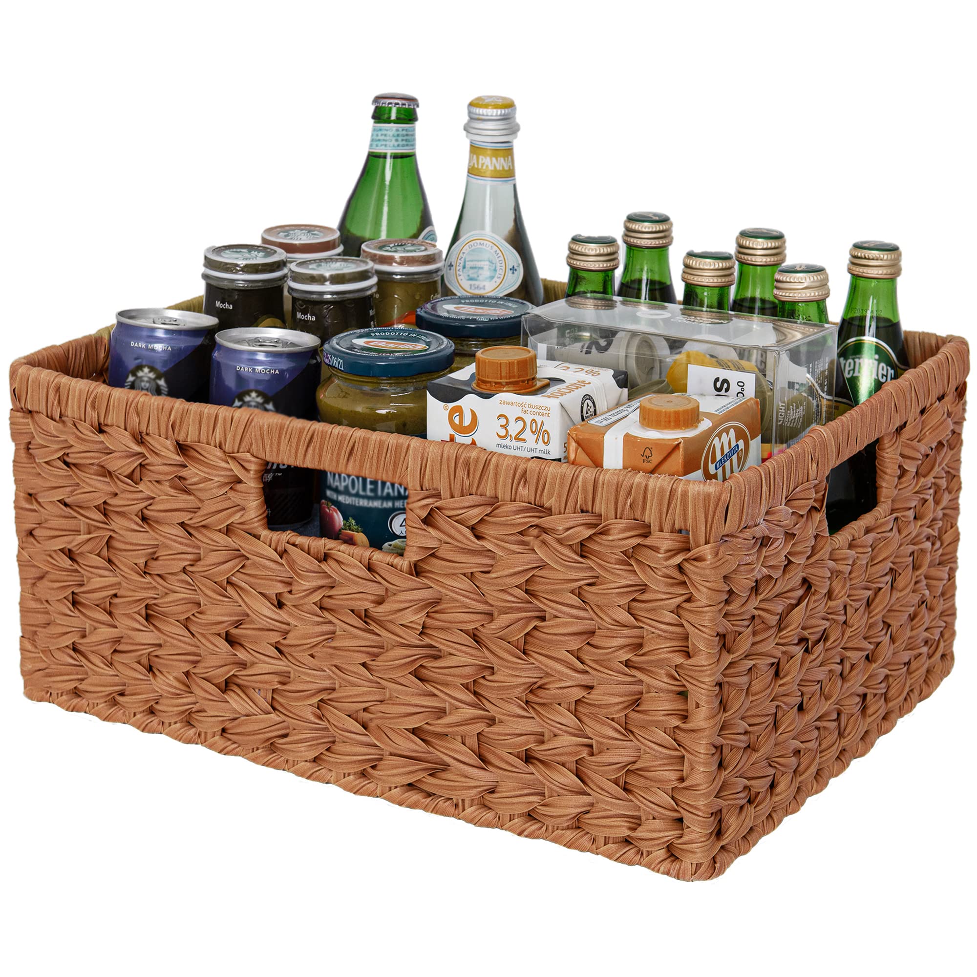 GRANNY SAYS Woven Storage Basket - Large Plastic Wicker Basket for Shelves, Odorless, Waterproof, Organizing Pantry, Caramel Orange, 1-Pack