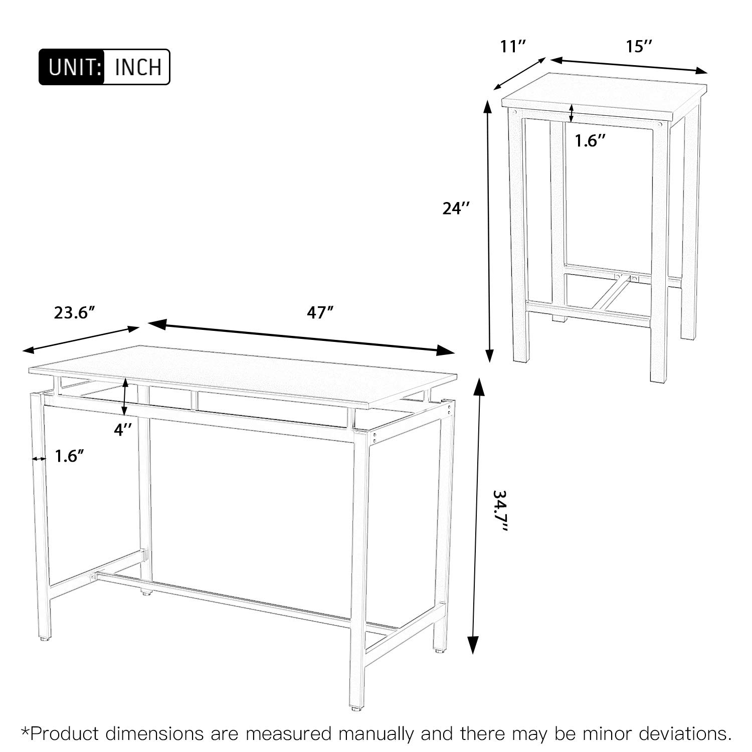 AWQM Dining Table and Stools Set of 4, Industrial Style 5-Piece Pub Table Set, Space Saving Dinette Table Set for Dining Room, Living Room, Kitchen, Apartment