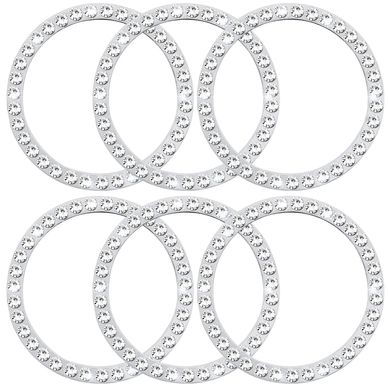6 Pcs Bling Car Decor Crystal Rhinestone Ring Emblem Sticker, Engine Start Stop Decoration Ring Car Interior Accessories for Women, Push to Start Button Cover, Key Ignition & Knob Bling Ring, Silver