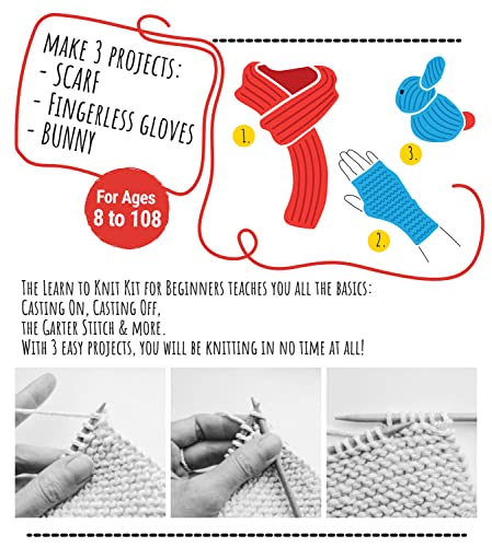 CraftLab Knitting Kit for Beginners, Kids and Adults Includes All Knitting Supplies: Wool Yarn, Wooden Knitting Needles, Yarn Needle and Instructions β Fantastic Gift