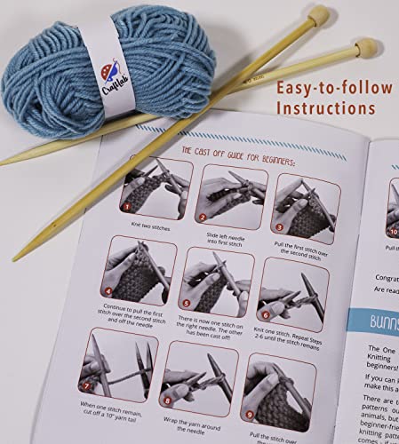 CraftLab Knitting Kit for Beginners, Kids and Adults Includes All Knitting Supplies: Wool Yarn, Wooden Knitting Needles, Yarn Needle and Instructions β Fantastic Gift