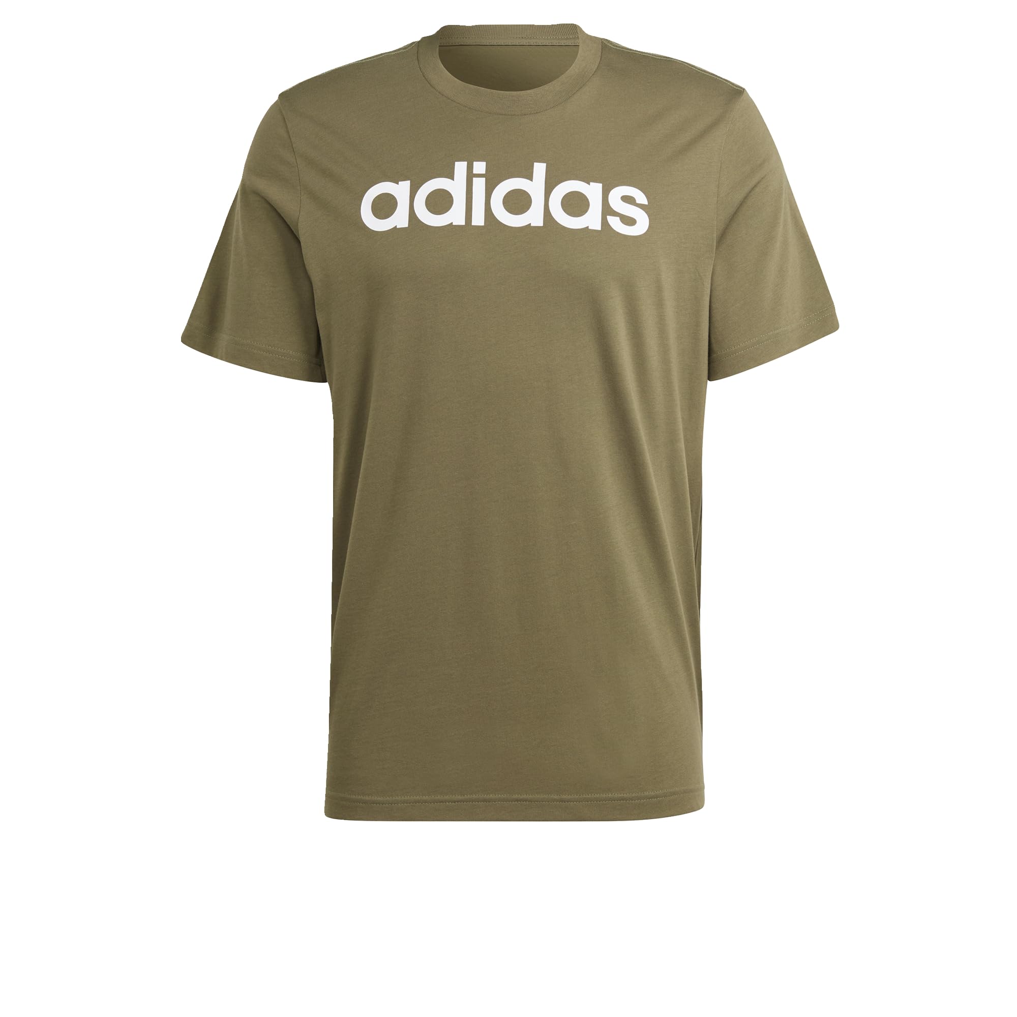adidas Men's Essentials Single Jersey Linear Embroidered Logo T-Shirt, Olive Strata, Large