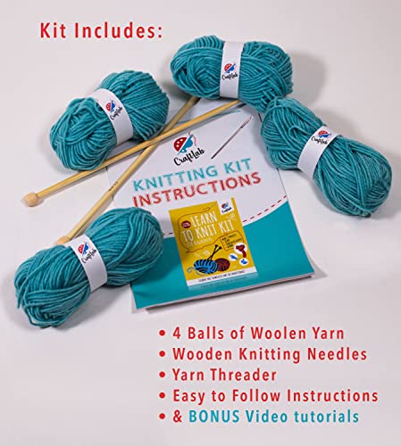 CraftLab Knitting Kit for Beginners, Kids and Adults Includes All Knitting Supplies: Wool Yarn, Wooden Knitting Needles, Yarn Needle and Instructions β Fantastic Gift