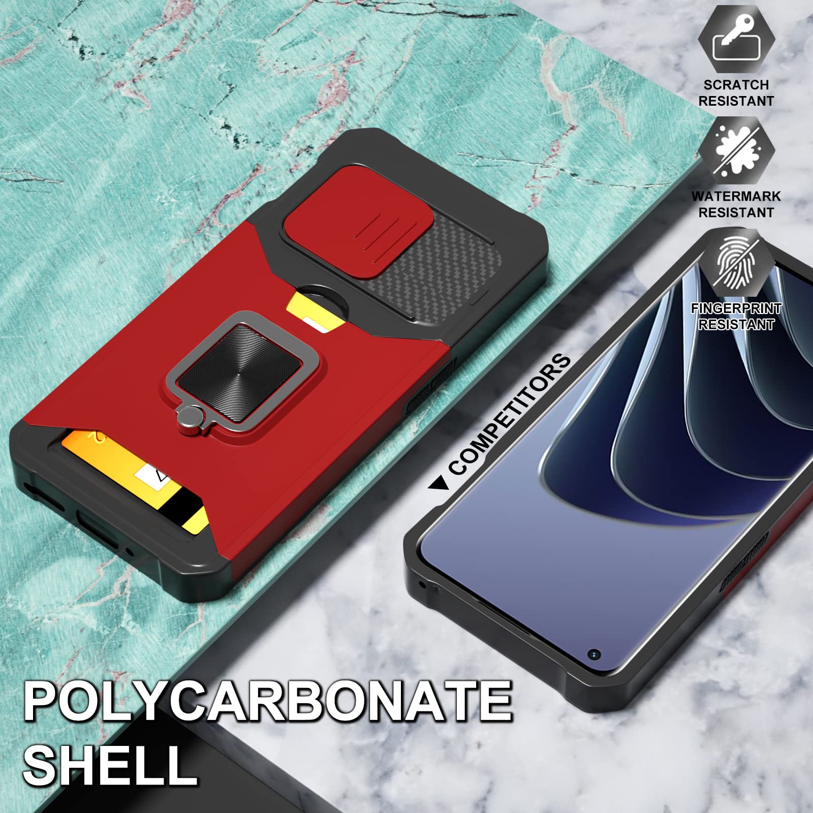 Lokyoo for OnePlus 10 Pro Case with Camera Cover & Kickstand, Slide Lens Cover + Built-in 360° Rotate Ring Stand, Armor Style, Impact-Resistant, Full Protect for OnePlus 10 Pro-Red