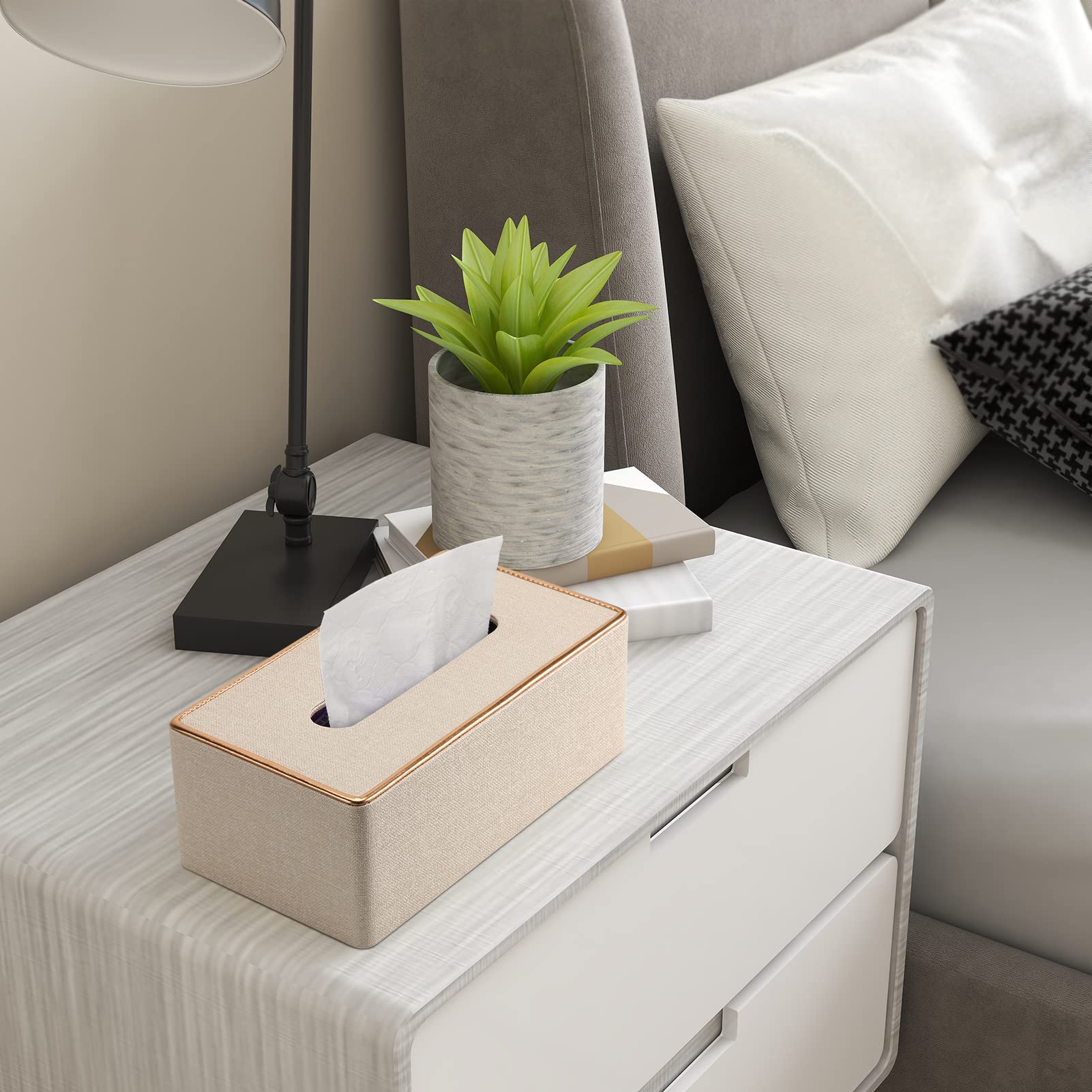 PU Leather Tissue Box Cover Holder - Rectangular Kleenex Box Covers for Home/Office/Car Decoration - 9.84"X5.23"X3.77" - Beige