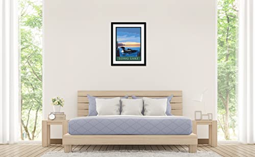 Long Lake Loon & Chick Professionally Framed & Matted Art Print from Illustration by Artist Joanne Kollman Framed Art Size: 24" x 30"