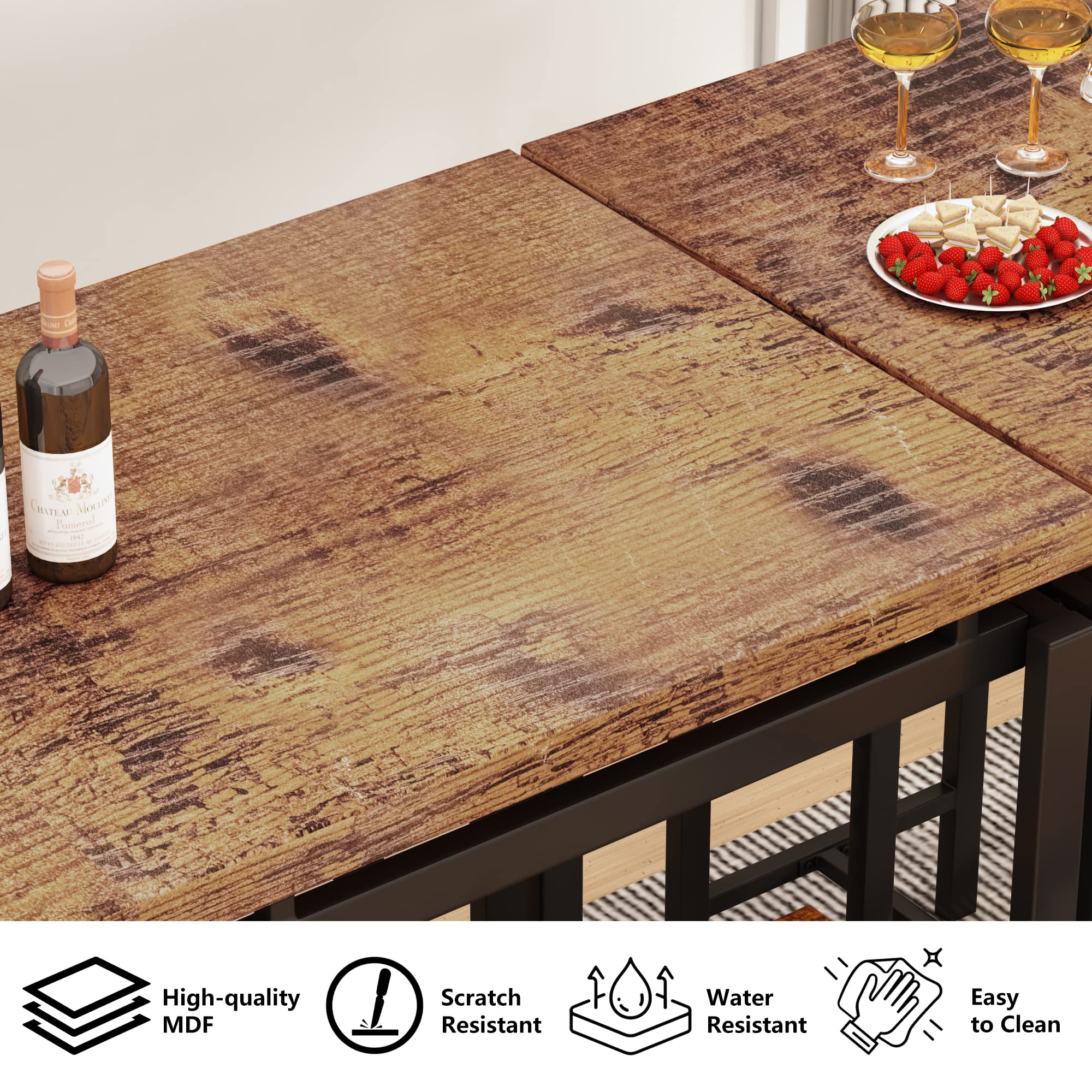 AWQM Dining Table and Stools Set of 4, Industrial Style 5-Piece Pub Table Set, Space Saving Dinette Table Set for Dining Room, Living Room, Kitchen, Apartment