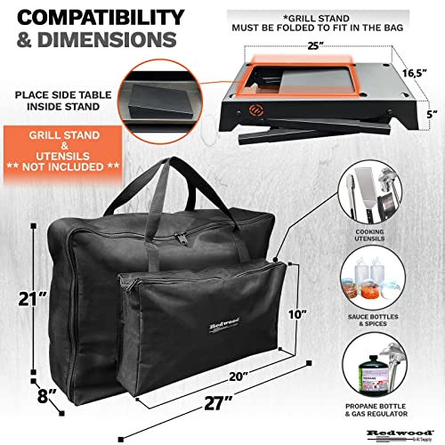 Redwood Grill Supply Stand Carry Bag for Blackstone 17/22 Inch Griddles, Portable Tabletop Grills and BBQ Utensils. Heavy Duty Waterproof Design for Camping, Roadtrips, Storage and Outdoor Use