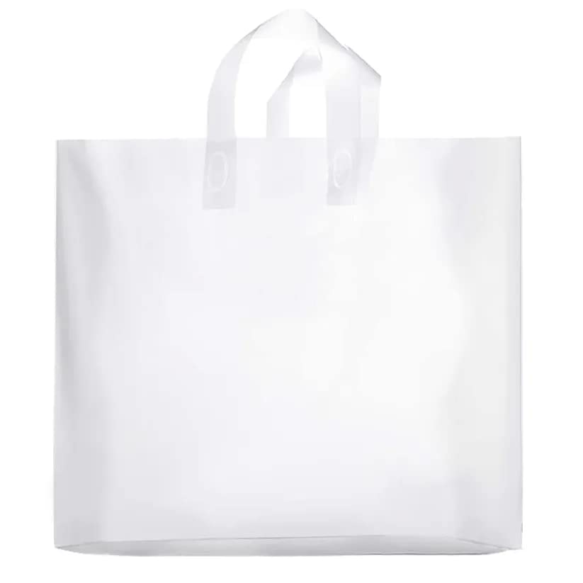 Frosted Plastic Gift Bags 50 PACK 12"x10"x4" Clear Frosted Plastic Bags For Small Business With Soft Loop Handles For Gifts Retail Bags And More