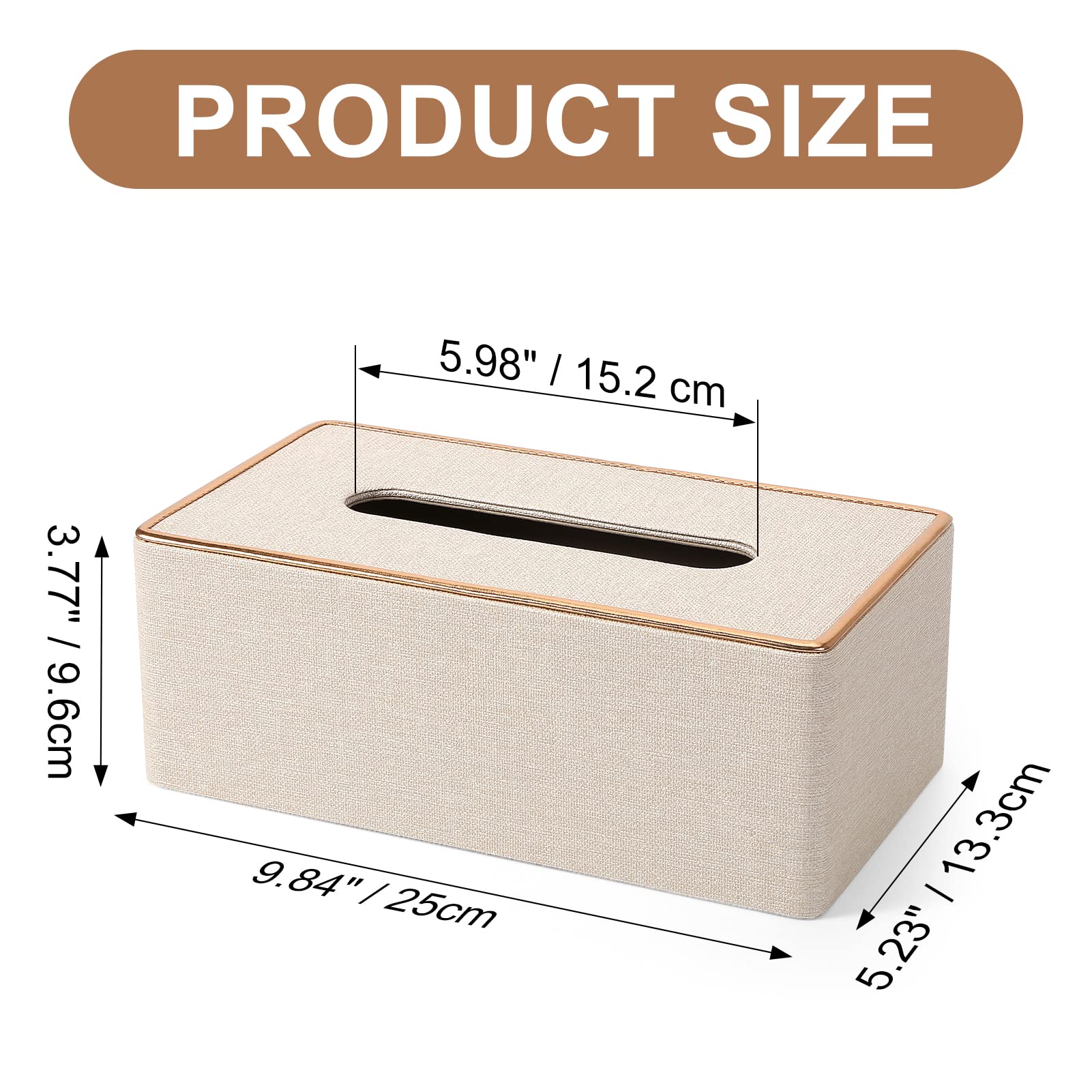 PU Leather Tissue Box Cover Holder - Rectangular Kleenex Box Covers for Home/Office/Car Decoration - 9.84"X5.23"X3.77" - Beige