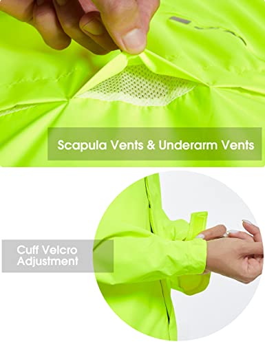 FitsT4 Sports Women's Waterproof Cycling Running Jackets Mesh Lined Rain Jacket Lightweight Bike Windbreaker with Hood Fluorescent Yellow Size S