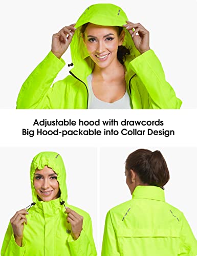 FitsT4 Sports Women's Waterproof Cycling Running Jackets Mesh Lined Rain Jacket Lightweight Bike Windbreaker with Hood Fluorescent Yellow Size S