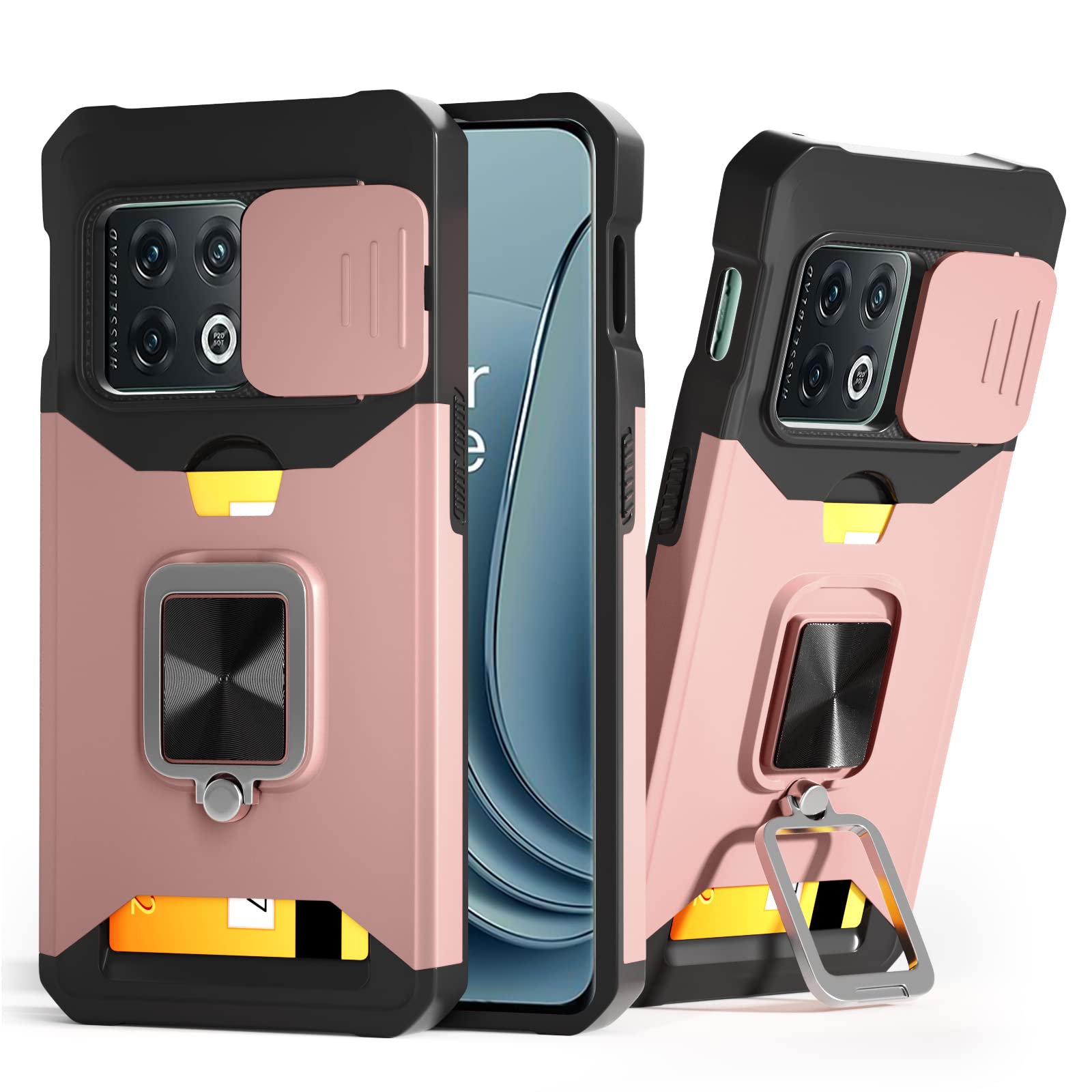 Lokyoo for OnePlus 10 Pro Case with Camera Cover & Kickstand, Slide Lens Cover + Built-in 360° Rotate Ring Stand, Armor Style, Impact-Resistant, Full Protect for OnePlus 10 Pro-Rose Gold
