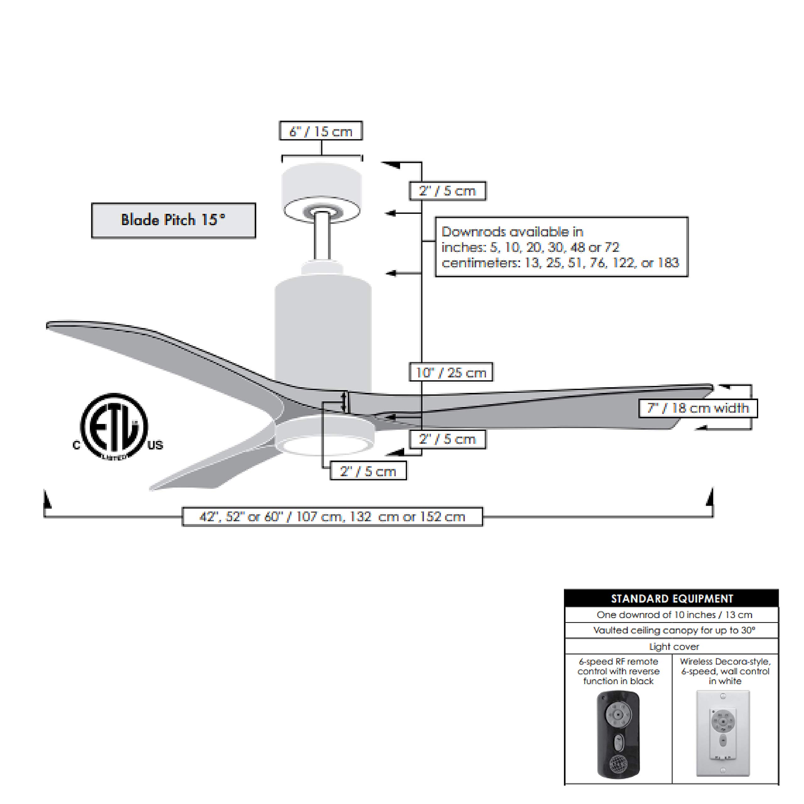 Matthews PA3-BRBR-WA-60 Patricia Indoor/Outdoor Damp Rated 60" Ceiling Fan with LED Light and Remote & Wall Control, 3 Walnut Solid Wood Blades, Brushed Brass