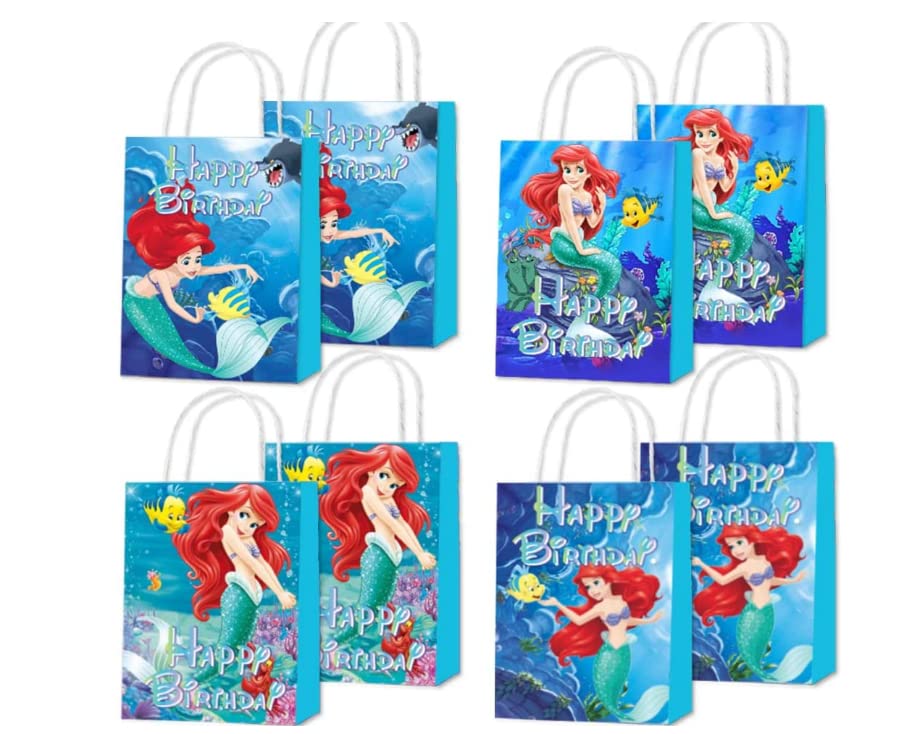 24 Pieces Little Mermaid Party Paper Gift Bags, 5 Pattern Party Gift Bags, Birthday Party Decorations,
