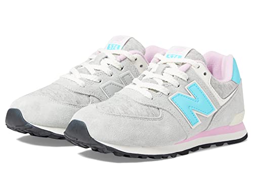 New Balance Kids 574 V1 70s Racing Lace-up Sneaker, BRIGHTON GREY/SUMMER AQUA/LILAC CLOUD, 2 M Little Kid (4-8 Years)