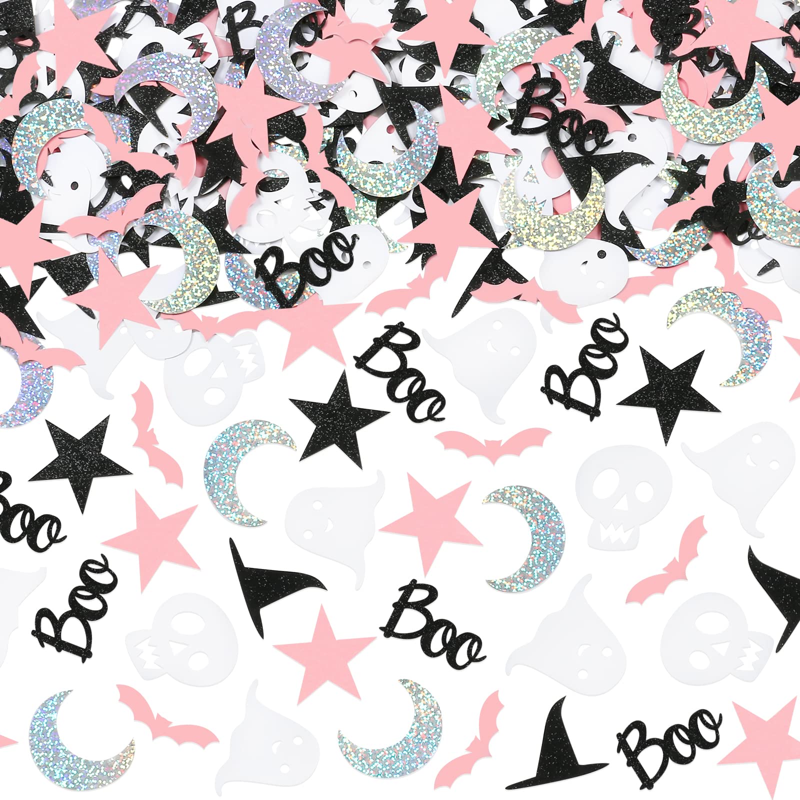 Pink Black Bat and Ghost Confetti Halloween Table Confetti Halloween Star Moon Skull Hat Table Confetti for Pink Halloween Baby Shower Birthday Table Decorations