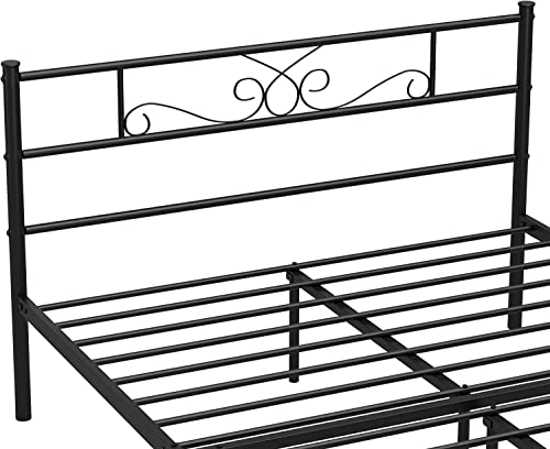 Weehom Full Size Bed Frame, Metal Platform Bed Mattress Foundation/Box Spring Replacement with Headboard Black