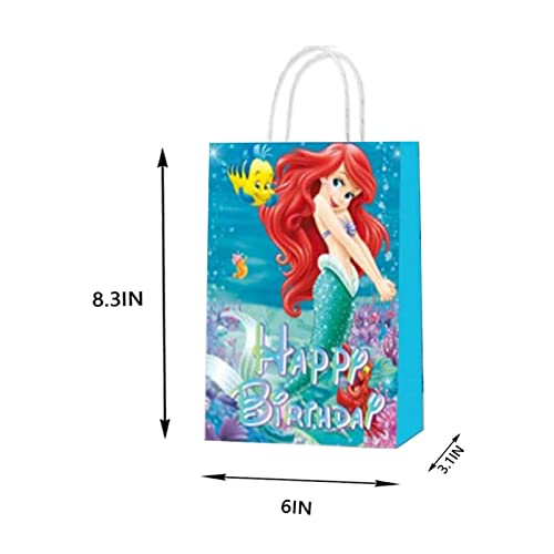 24 Pieces Little Mermaid Party Paper Gift Bags, 5 Pattern Party Gift Bags, Birthday Party Decorations,