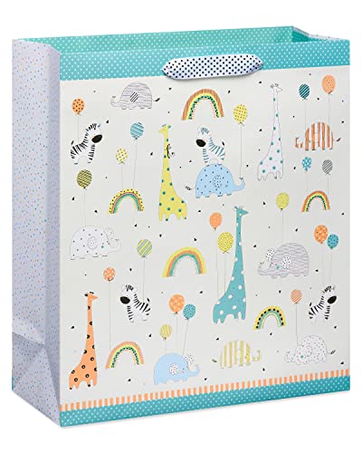 Papyrus 18" Jumbo Gift Bag - Designed by House of Turnowsky (Zoo Animals with Balloons) for Baby Showers, Baby Sprinkles, New Baby, Baptisms, Christenings and All Baby Occasions (1 Bag)