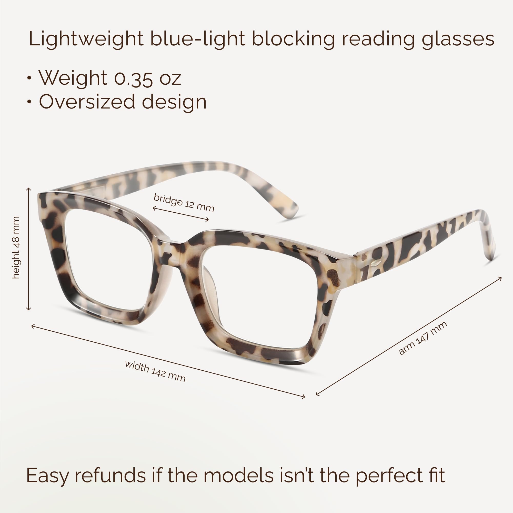miyya Oprah Style Reading Glasses for Women, Cheaters Eyeglasses, Oversized Blue Light Readers, Fashion Eye Glasses