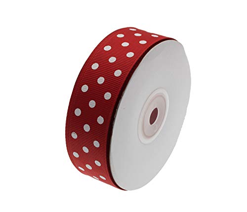ATRibbons 25 Yards 1 Inch Wide Dot Printed Grosgrain Ribbons,Color Grosgrain Ribbons with White Dots for Hair Bows Gift Wrapping and Craft (Red)
