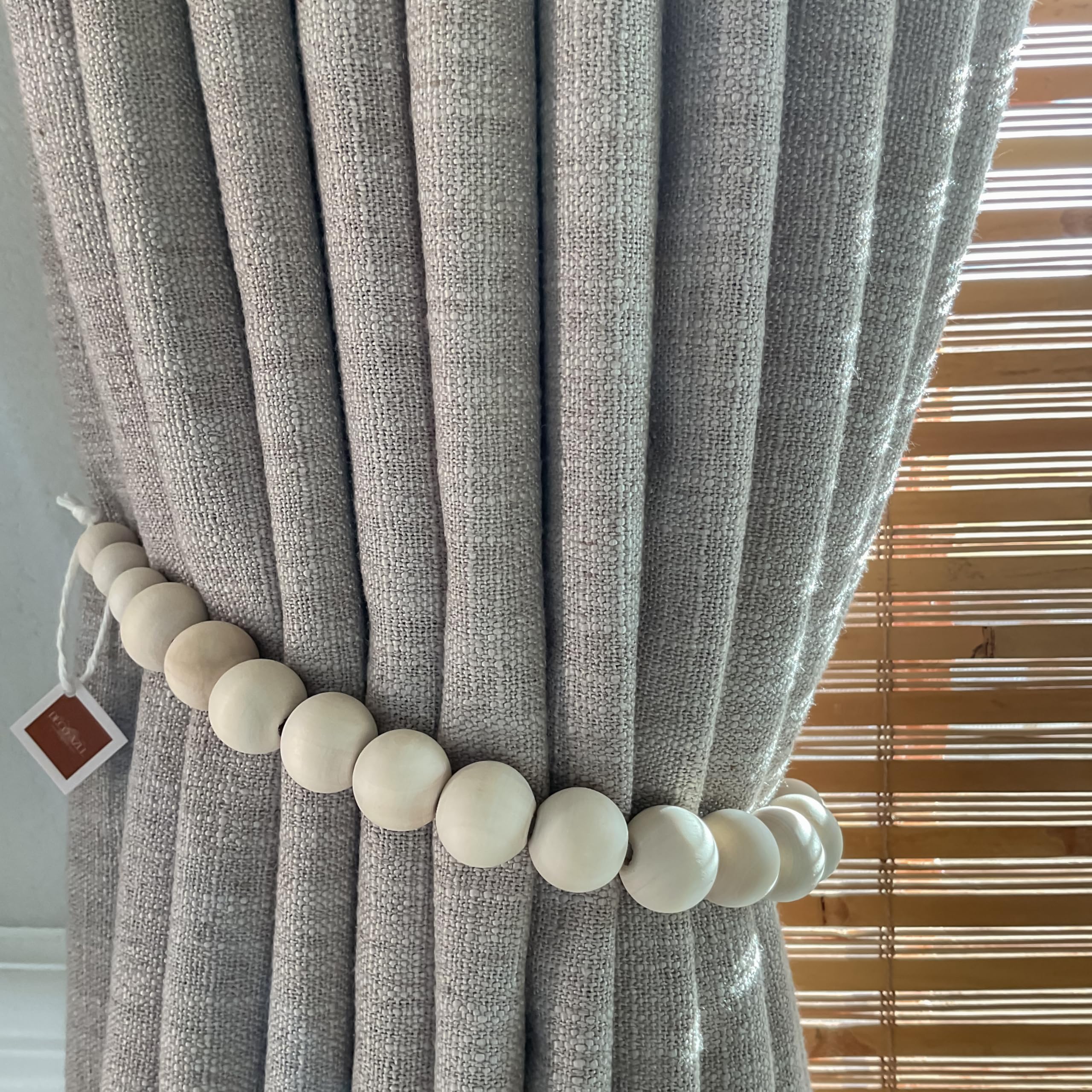 Deco Azul Curtain tiebacks - Curtain Hooks for Drapes - Boho Curtain tie Backs - Natural Wood Bead Curtain Ties - Curtain Holdbacks - Drappery Tiebacks - Curtain Holders - Set of 2