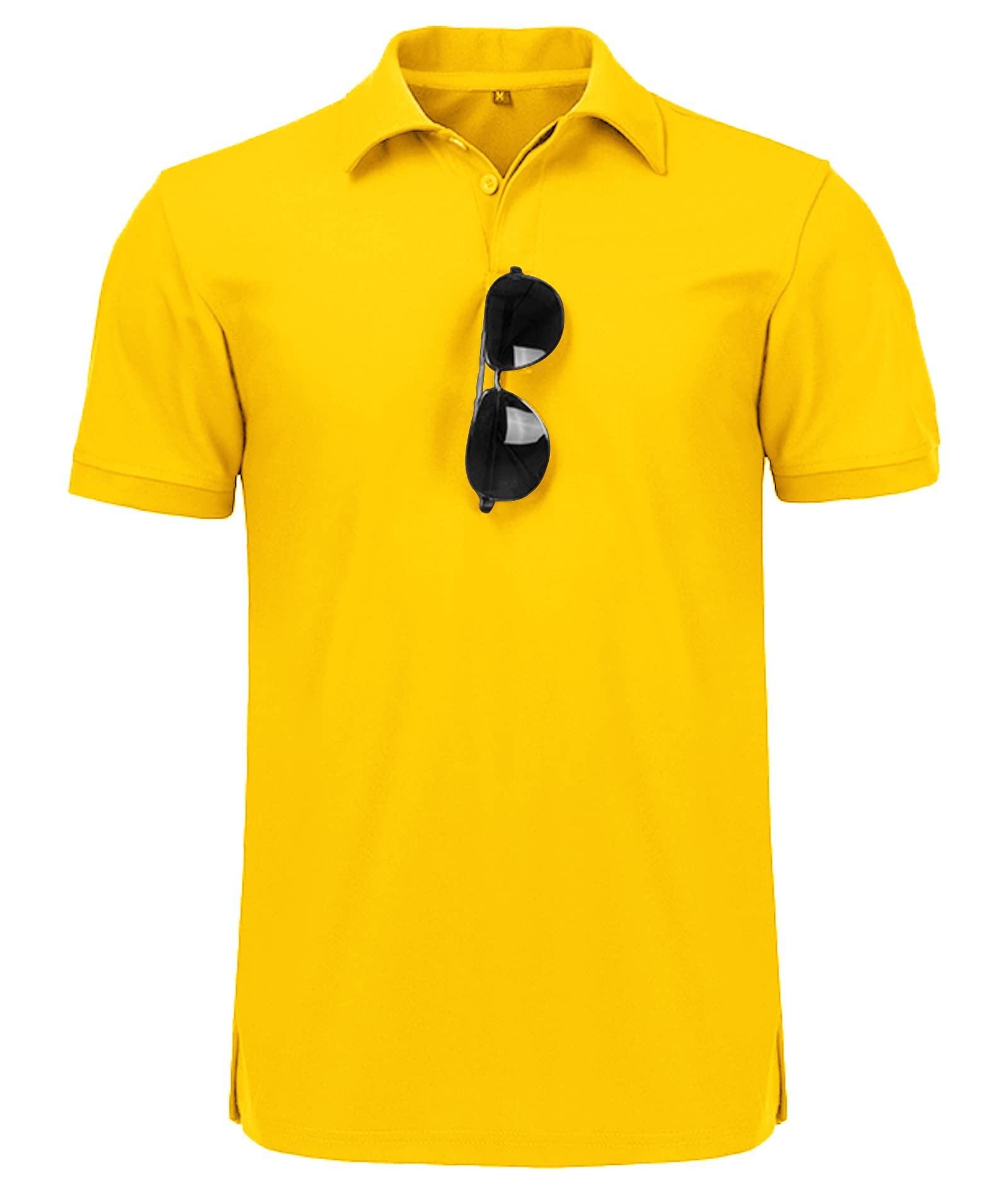 LLdress Yellow Polo Shirts for Men - Summer Casual Short Sleeve - Mens Collared Pullover Golf Shirts, M