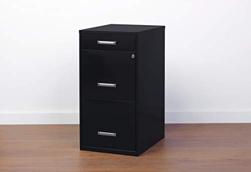 Hirsh Industries 18in. Deep 3 Metal Organizer Pencil Drawer SOHO Vertical File Cabinet, Black