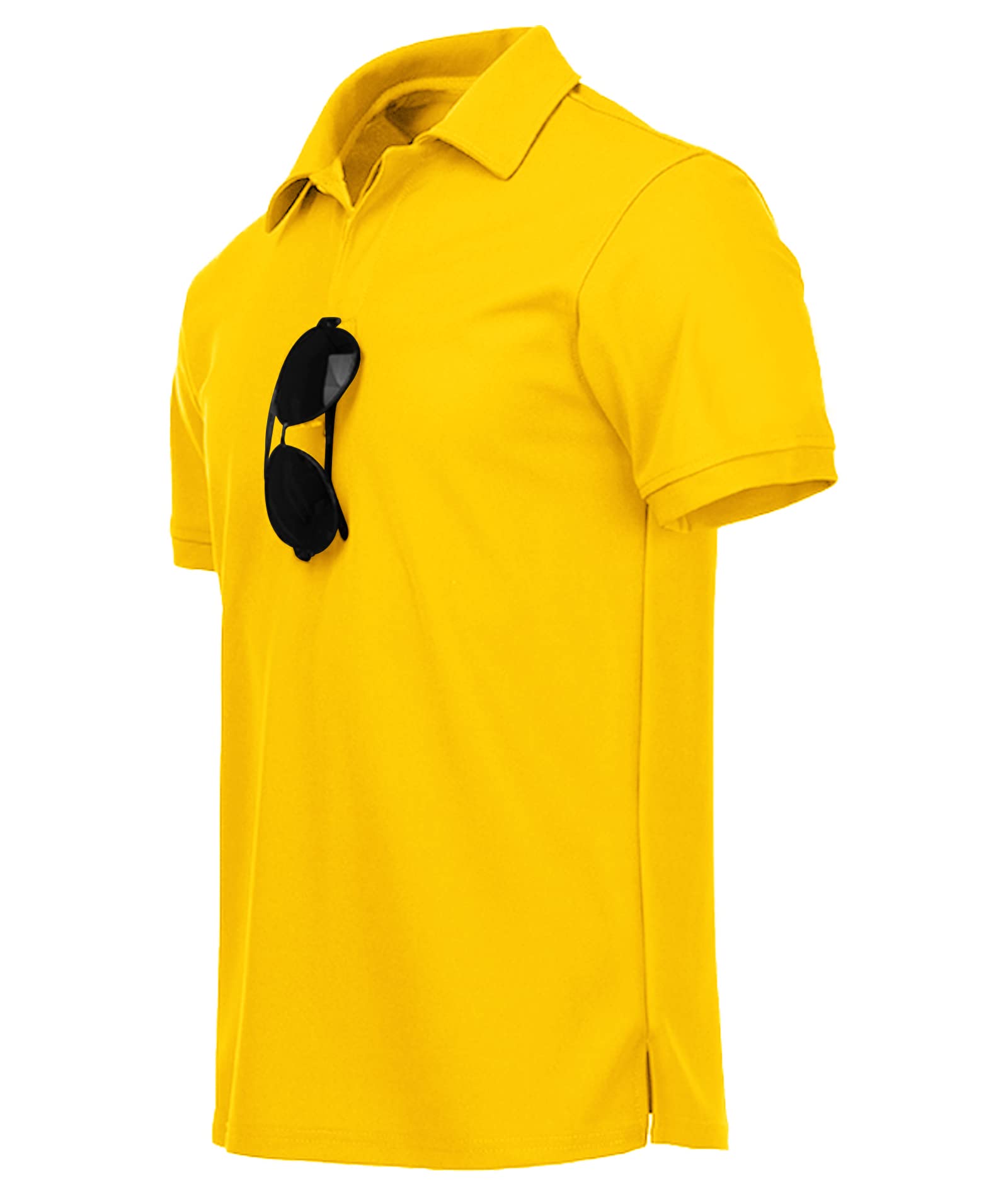 LLdress Yellow Polo Shirts for Men - Summer Casual Short Sleeve - Mens Collared Pullover Golf Shirts, M