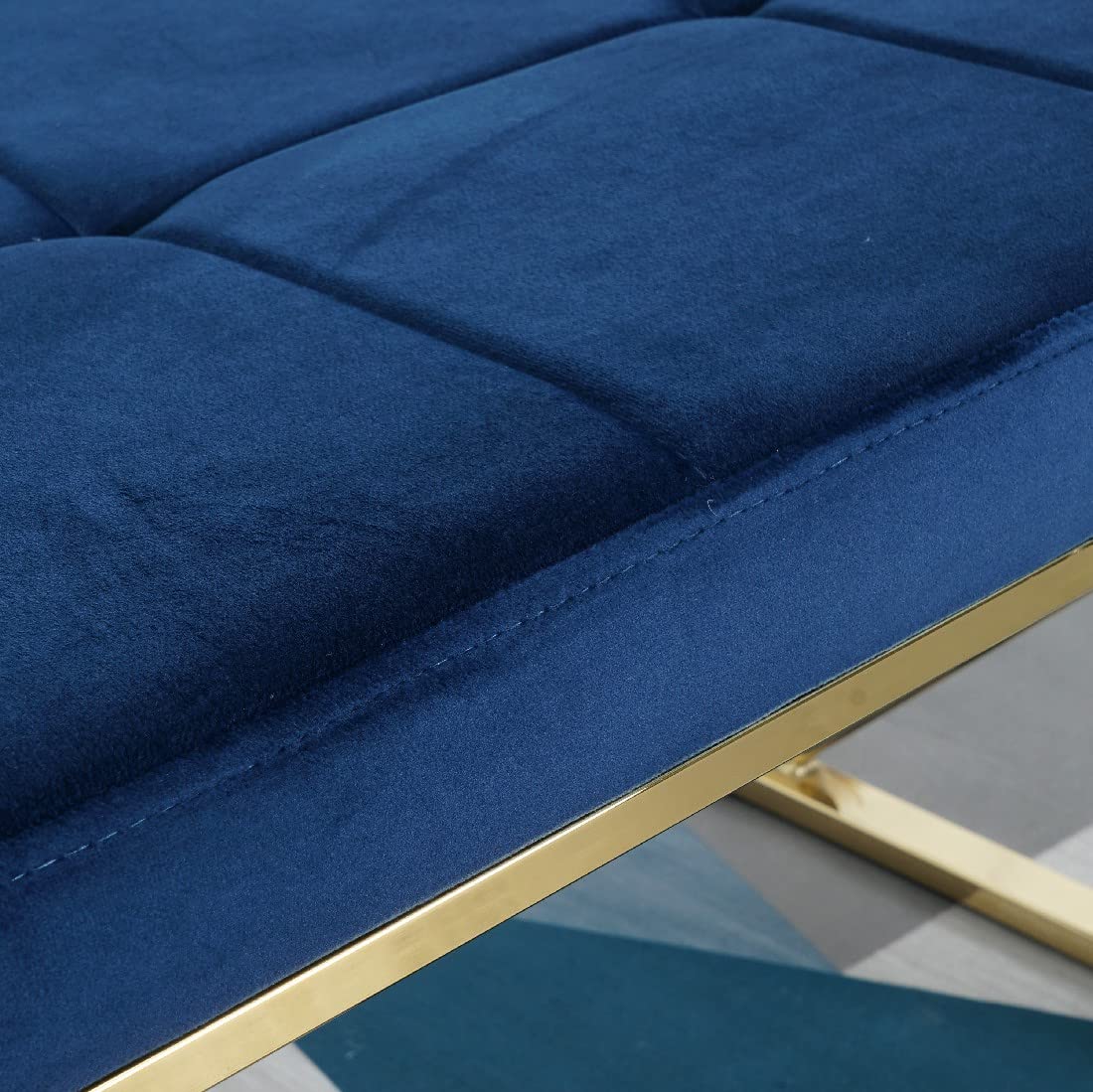 RIDI LEEOKI Modern Dining Room Living Room Green Bench with Stainless Steel and Velvet ottaman(Set of 1) (Blue)