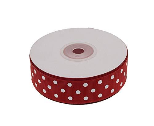ATRibbons 25 Yards 1 Inch Wide Dot Printed Grosgrain Ribbons,Color Grosgrain Ribbons with White Dots for Hair Bows Gift Wrapping and Craft (Red)