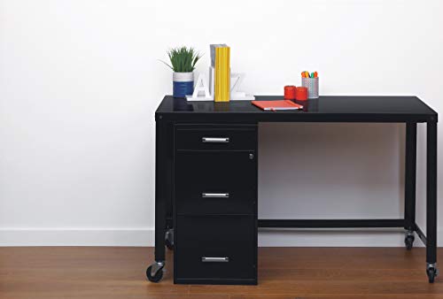 Hirsh Industries 18in. Deep 3 Metal Organizer Pencil Drawer SOHO Vertical File Cabinet, Black