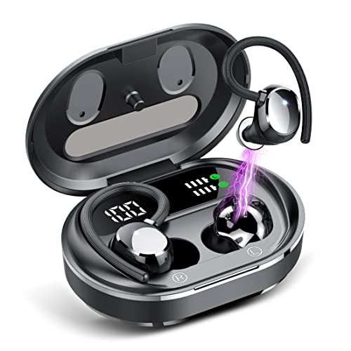 Wireless Earbuds, 2023 New Ultralight Sport Bluetooth 5.3 Headphones In Ear with LED Display, Built-in Mic Earphones, IPX7 Waterproof Wireless Headphones with Earhooks for Gym Workout (Black)