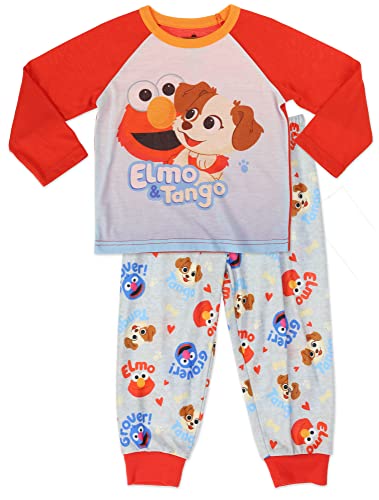 Sesame Street Pajamas for Toddlers, 2-Piece Pajama Long-Sleeve Shirt and Loungepant Set, Elmo Red, Toddler 2