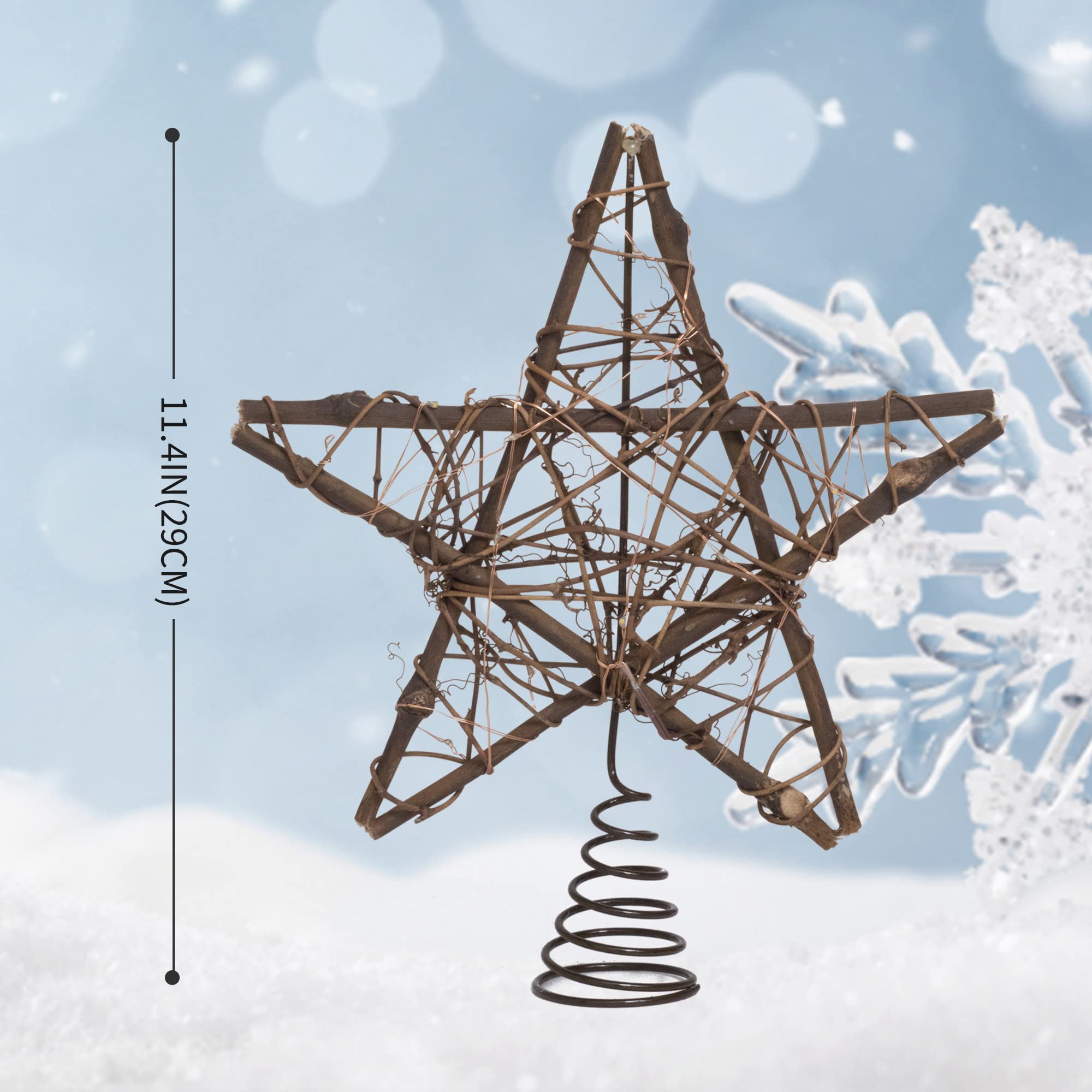Christmas Tree Topper,Lighted Branch Rattan Star Tree Topper with 15 LED Lights for Christmas Tree and Holiday Seasonal Decoration