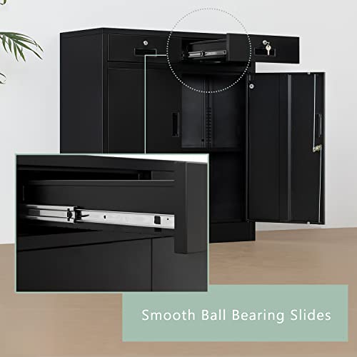 2 Drawers Metal Cabinet, 36” Locking File Cabinet for Garage、Classroom and Office - Black
