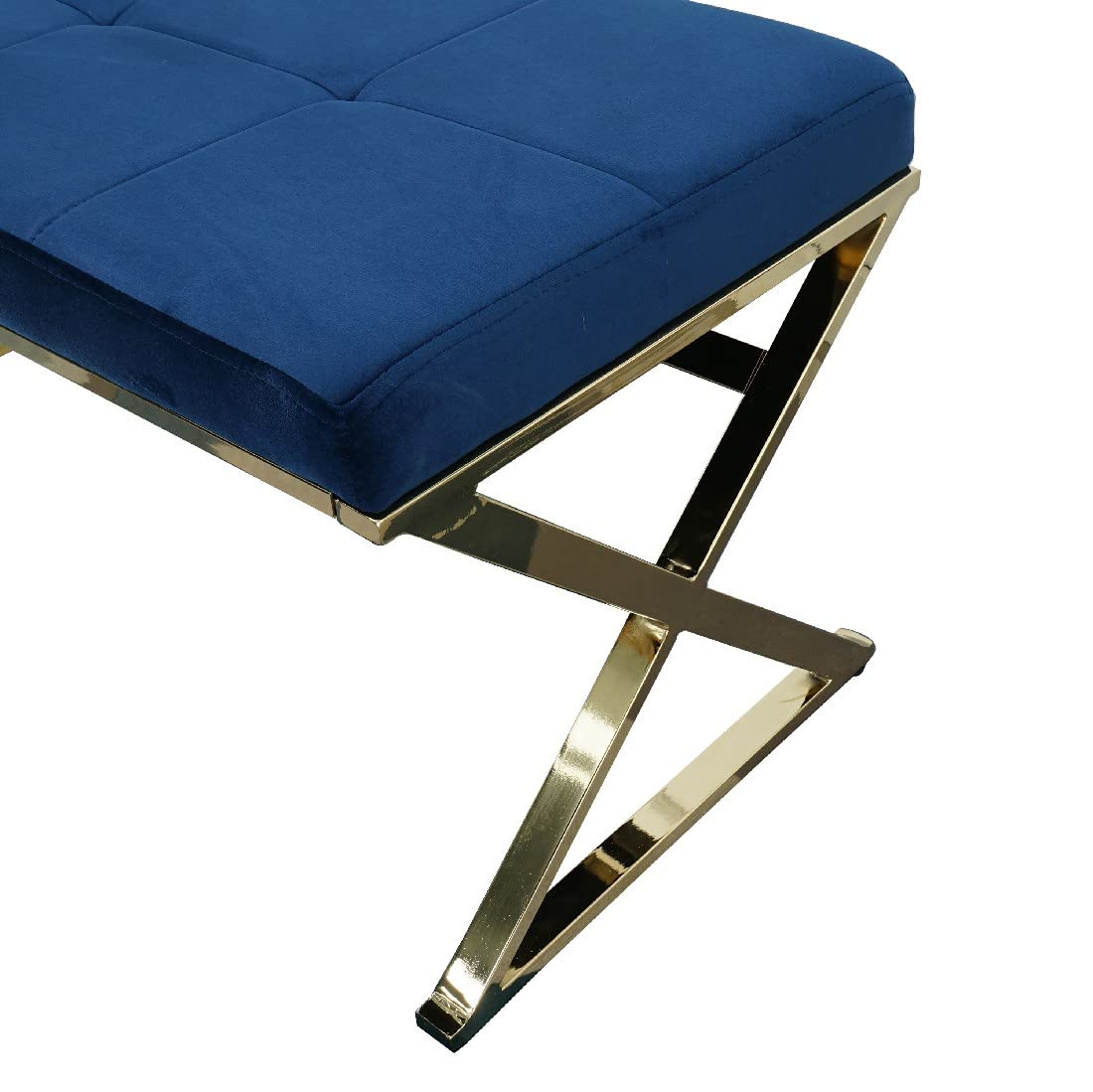 RIDI LEEOKI Modern Dining Room Living Room Green Bench with Stainless Steel and Velvet ottaman(Set of 1) (Blue)
